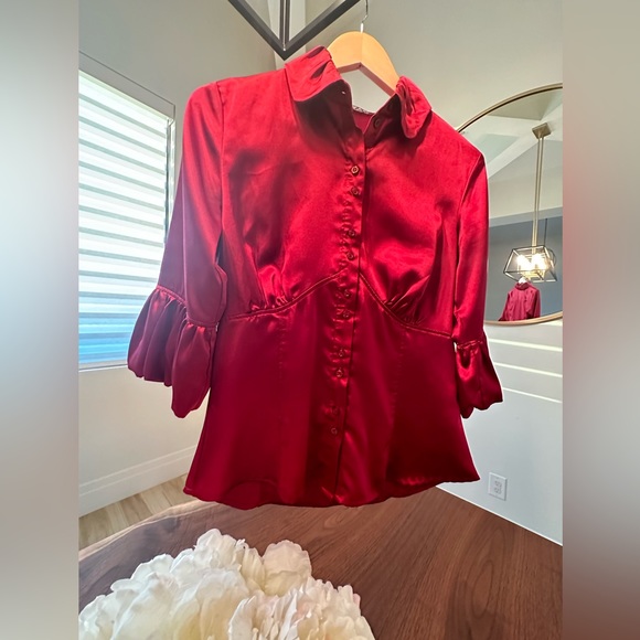 Violet & Claire | Tops | Violet And Claire Rich Red Silklook Buttondown ...